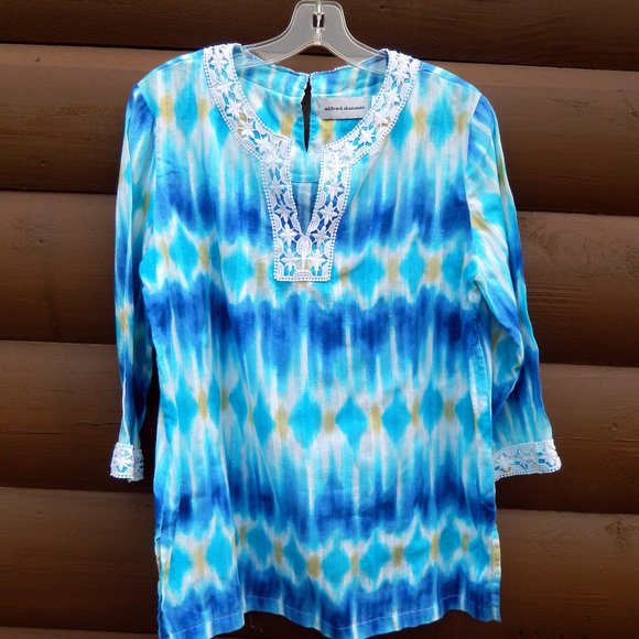 Alfred Dunner | Tops | Alfred Dunner Blue White Green 34 Sleeve Summer ...